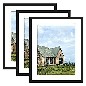 PUEOR 16x20 Poster Frame Picture Frames Black - 3 Pack - Display11x14 with Mat or 16x20 Photos without Mat - Solid Wood with Plexiglass - Wall Mounting Horizontal and Vertical (16x20 Inch)