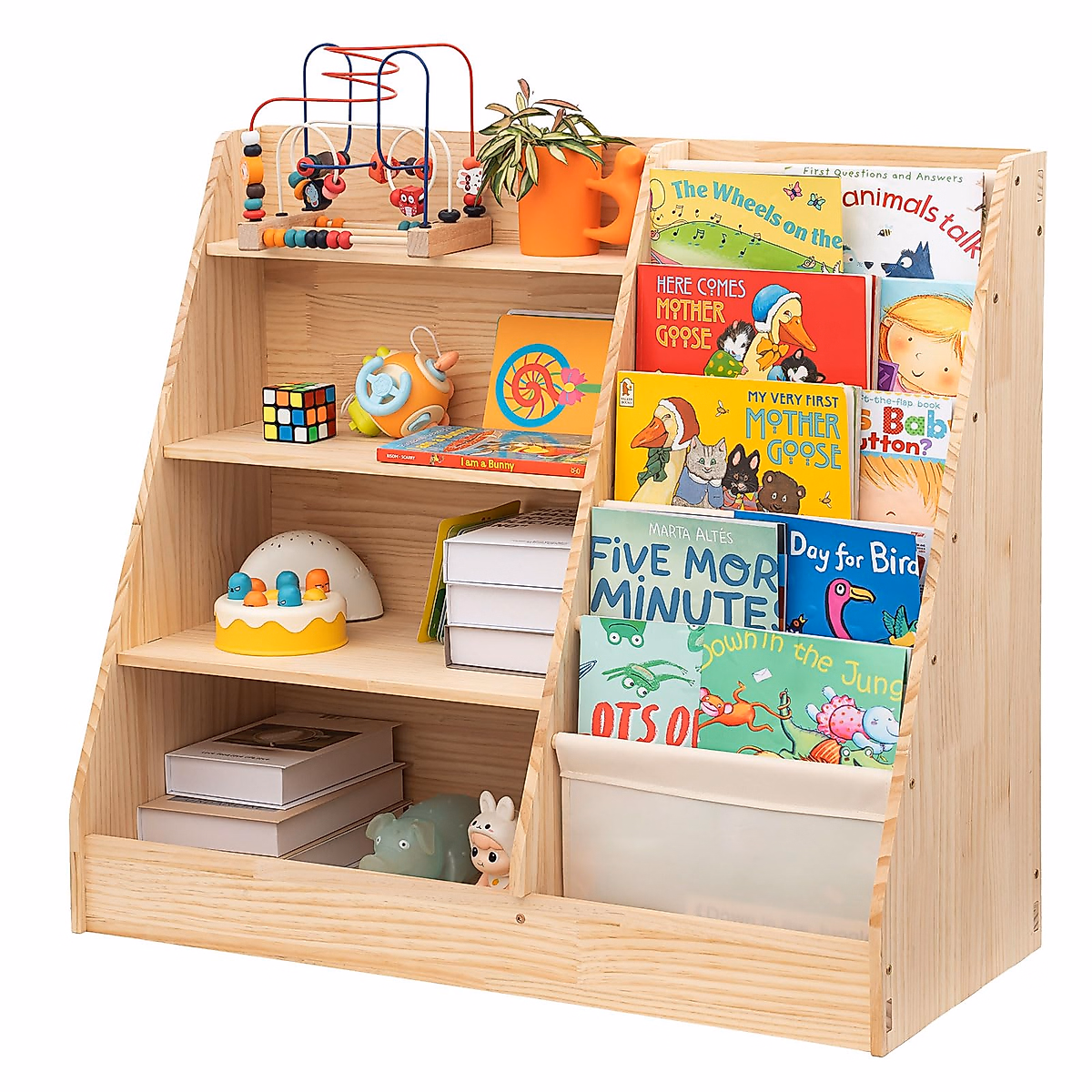 ZBPRESS Kids Wooden Bookshelf with Storage,Kids Bookshelf and Toy Storage Organizer, Solid Wood Kids Bookshelf,Toddler Bookshelf,Classroom Bookshelf