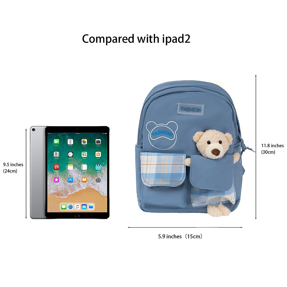 Toddler Backpack Set with Stuffed Bear and Rabbit Plush Notebook (Color May Vary) - Kids' Adventure and Memories Pack Ages 6-10 (Blue)