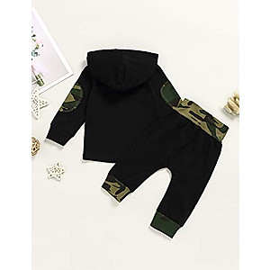 WALSONER Baby Boy Clothes Funny Letter Printed Long Sleeve Hoodie Tops Sweatsuit and Black Camouflage Pants Outfit Set （18-24 Months）