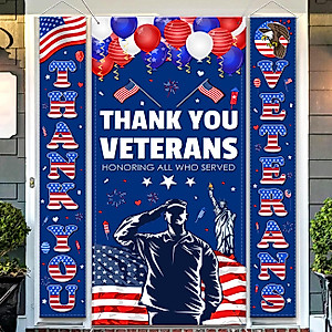3pcs Memorial Day Decorations Banner Decorations Thanks You Veterans Porch Sign Banner Door Cover Decorations for Welcome Hanging Home Outdoor Indoor Wall Decor