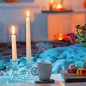 12 Pack 10 Inch Shiny White Dripless Taper Candles, 100% Soy, Non Toxic, for Home Decor, Wedding, Family Gathering, Music Festival, Restaurants, Yoga & Meditation