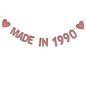 XIAOLUOLY Rose Gold Glitter Banner,Pre-Strung,Funny 32nd Birthday Party Decorations Bunting Sign Backdrops,Made In 1990
