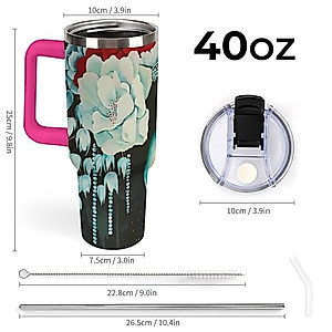 Japanese Geisha Insulated Tumbler with Lid And Straw Stainless Steel Travel Coffee Mug 40oz Light Rose Red-style