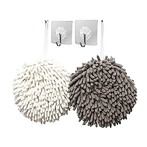 Ivymei 2 Pack Chenille Hand Towels,Hanging Kitchen Hand Towels,Bathroom Hand Towels with Loop,Quick Dry Cloths for Cleaning,Soft Absorbent Microfiber Hand Towels(Grey+White)