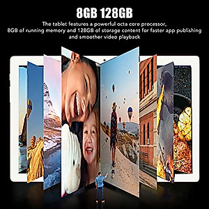 Gaming Tablet, Office Tablet Dual Camera 10.1 Inch 5G WiFi 8GB RAM 128GB ROM (US Plug)