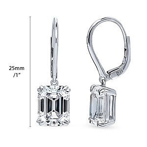 BERRICLE Sterling Silver Cubic Zirconia CZ Fashion Leverback Dangle Drop Earrings for Women, Rhodium Plated