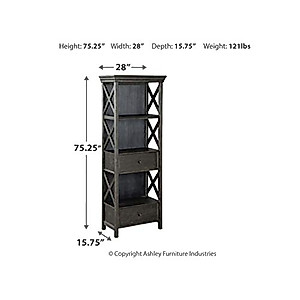 Signature Design by Ashley Tyler Creek Farmhouse 75" Display Cabinet or Bookcase with Drawers, Almost Black
