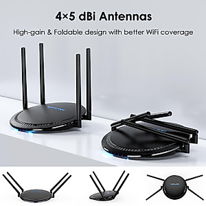 AC1200 WiFi Router Dual Band Wireless Internet Router,High Speed Wireless Router with 4x5dBi High-Gain Antennas for Online Game & HD Video,Provide More Reliable WiFi Connections and WiFi Speeds