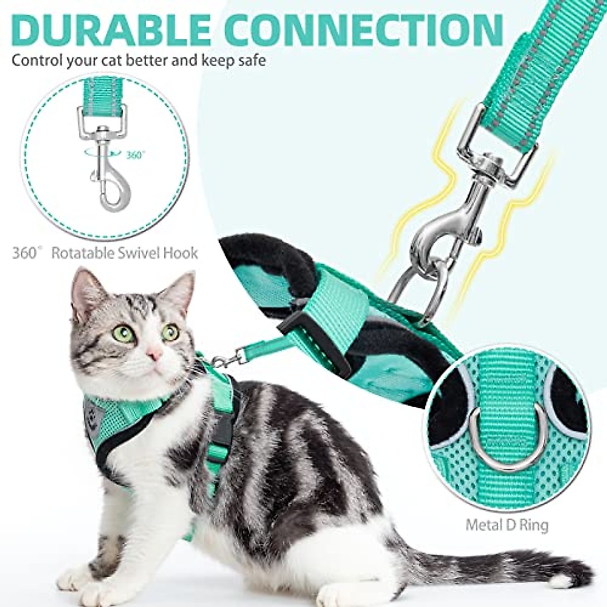 PUPTECK Cat Harness and Leash Set- Adjustable Vest Escape Proof Harness for Kitten Small Medium Cats, Retractable Breathable Soft Mesh for Outside with Reflective Strips