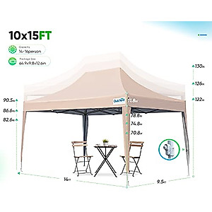 Quictent Privacy 10x15 ft Ez Pop up Canopy Tent Enclosed Outdoor Instant Shelter Party Tent Event Gazebo with Sidewalls and Mesh Windows Waterproof (Beige)