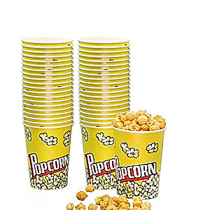 46 Oz Popcorn Cups (40 Pack) Grease Resistant Popcorn Buckets Small Popcorn Bowl Popcorn Holders for Family Movie Night, Theme Party, Thanksgiving, Christmas, Birthday Party