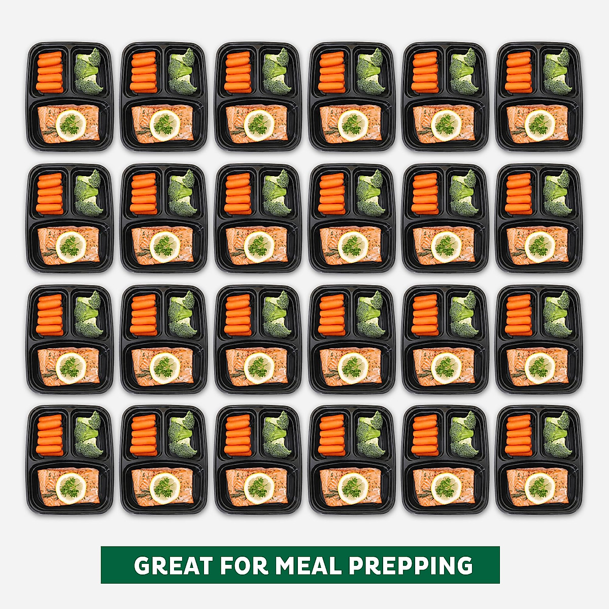 Freshware Meal Prep Containers [150 Pack] 3 Compartment with Lids, Food Containers, Lunch Box, Stackable, Bento Box, Microwave/Dishwasher Safe (32 oz)
