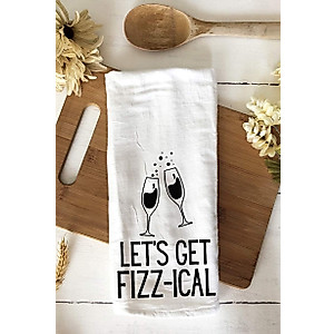 Handmade Funny Kitchen Towel - 100% Cotton Cheeky Champagne Toast Hand Bar Towels for Kitchen - 28x28 Inch Perfect for Hostess Housewarming Christmas Mother’s Day Birthday Gift (Let's Get Fizz-ical)