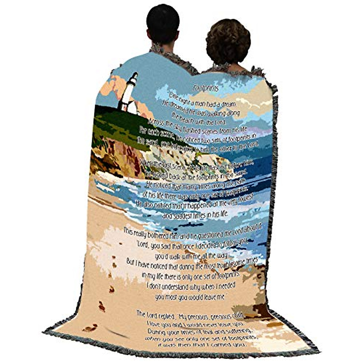 Pure Country Weavers Jesus Footprints in The Sand 1 Blanket 1 -Religious Gift Tapestry Throw Woven from Cotton - Made in The USA (72x54)