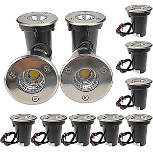 QUANS 3W Watt 12V 24V DC AC Low Voltage in Ground Well Outdoor LED Light, in-Ground Landscape Lighting Spotlight for Deck, Step, Pathway, Driveway, Garden, Yard, Patio (Warm White, 12 Pack)