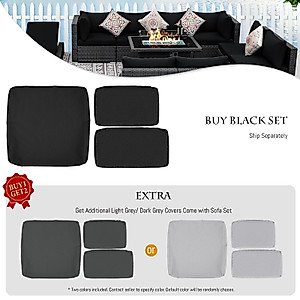 BULEXYARD Large High Back Grey Rattan Patio Furniture Set with Propane/Gas Fire Pit Table, Luxury Deep Wide Seat Outdoor Sectional Sofa, Modern Wicker Modular Conversation Couch (7Pcs, Black)