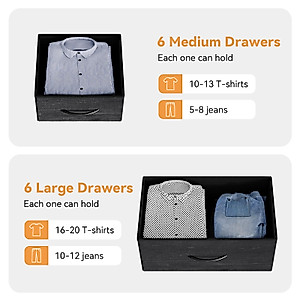 12 Dresser for Bedroom, Chest of Drawers for Bedroom with Side Pockets and Hooks, Fabric Storage Dresser, Sturdy Steel Frame, Wood Top, Easy Pull Handle (Charcoal Black)