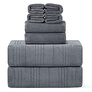 Grey Ultra Soft Towel Set, 2 Extra Large Bath Towel Sheets, 2 Hand Towels and 4 Washcloths - Highly Absorbent Quick Dry Microfiber,Oversized,Premium Towel Set for Bathroom,Fitness,Yoga,Pack of 8