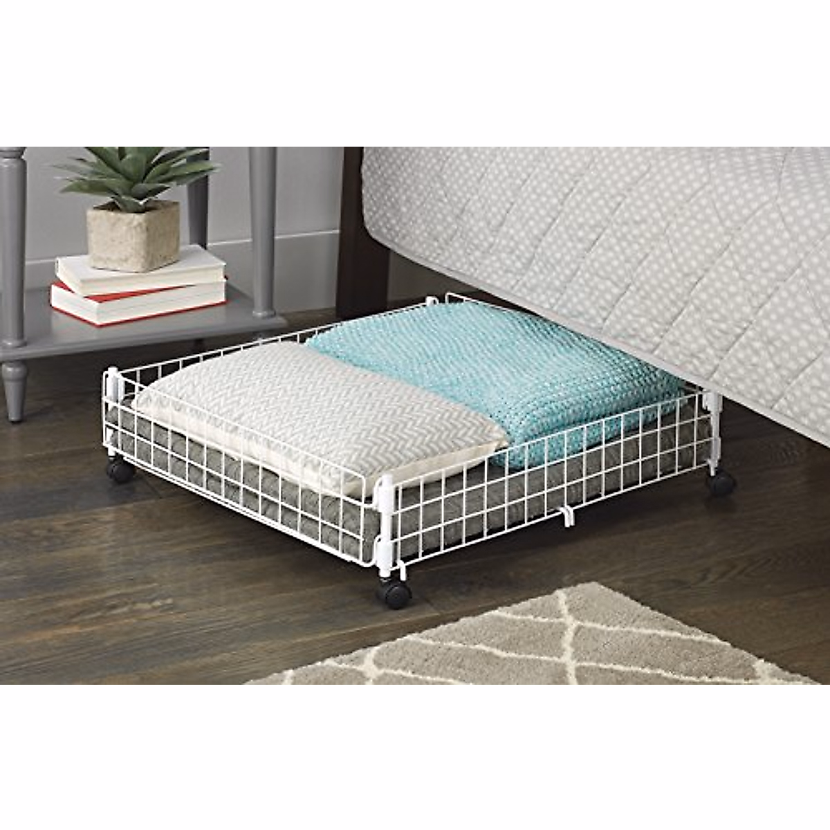 Whitmor Rolling White Wire Underbed Cart