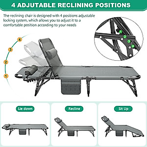 Barbella Folding Camping Cots Sleeping Cots for Adults, Adjustable 4-Position Folding Chaise Outdoor Patio Lounge Chairs, Portable Folding Bed Reclining Chair for Camping Pool Beach Patio Sun Tanning