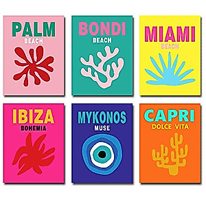 Travel Art Prints Set, Aesthetic Canvas Wall Art Prints for Preppy Room Decor, Abstract Travel Poster Set of 6 (8*10in,UNFRAMED), Gallery Wall Set, Colorful Wall Art, Maximalist Decor, Preppy Things