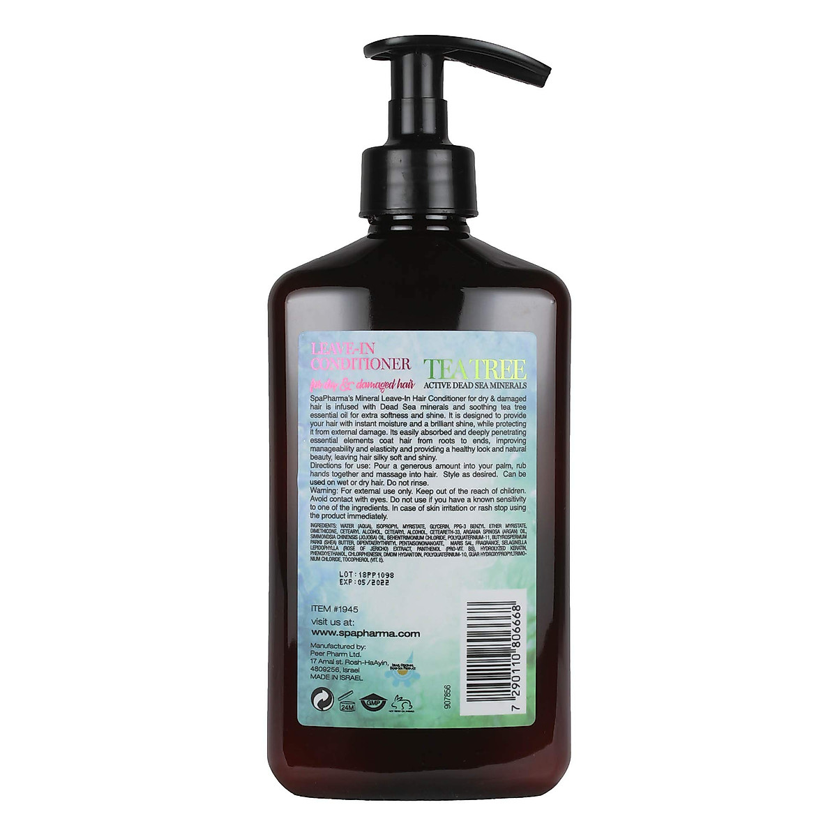 SPApharma Leave In Conditioner enriched with Tea Tree Essential Oil & Dead Sea Minerals for Dry & Damaged Hair 13.5 fl. Oz.