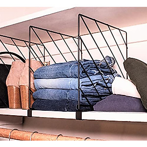 Home Hideout Shelf Dividers for Closet Organization (4-Pack; 10.5L x 11.5H x 0.75W in) || Metal Closet Shelf Divider; Perfect Closet Shelf Organizer, or for Bathroom and Kitchen Shelves (Matte Black)