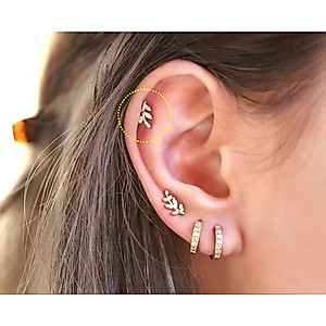 14K Gold Plated 925 Sterling Silver Small Cubic Zirconia Leaf Earrings Hypoallergenic Cute Dainty Mothers Day Stud Earrings for Women Sensitive Ear