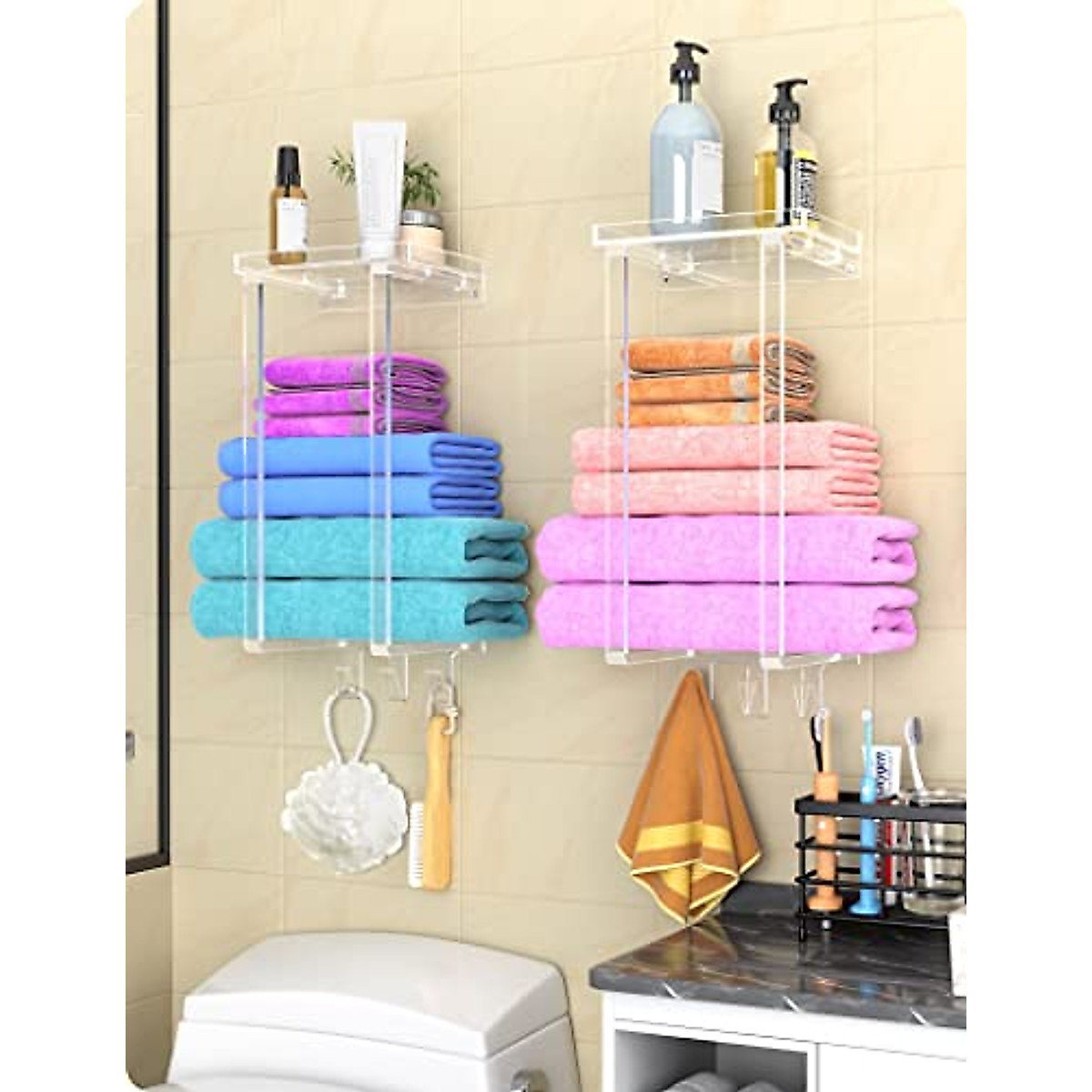 NPPLUS Towel Racks for Bathroom,Acrylic Clear Towel Rack Holder Wall Mounted, Towel Storage Organizer, Bath Towel Holder for Folded Large Towel Washcloths, Small Rolled Towels, Hand Towels