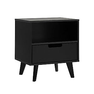 Walker Edison Raelyn Mid-Century Modern 1-Drawer Nightstand, 20 Inch, Black