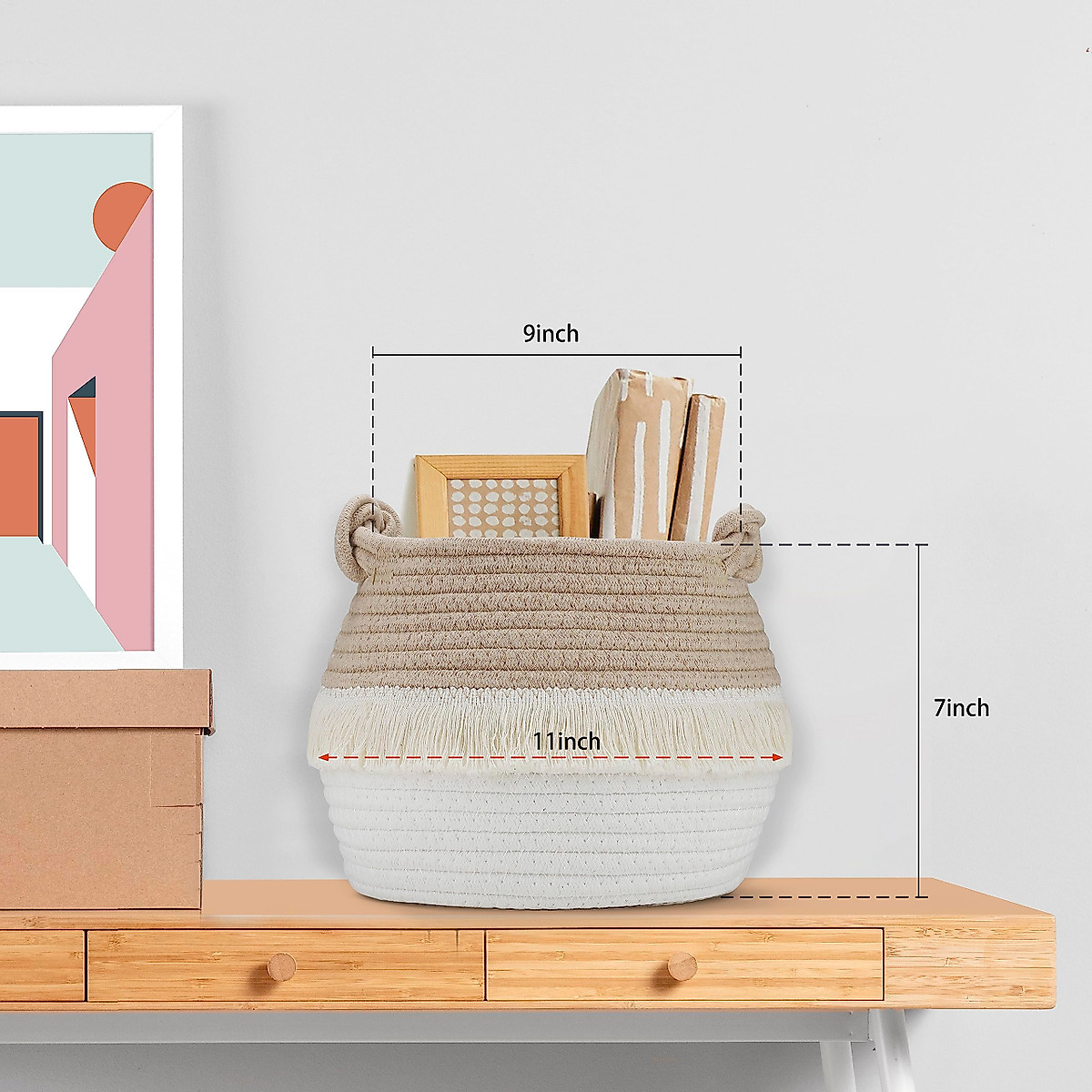 Followarm Rope Basket for Organizing 9"x7" Woven Baby Laundry Basket Nursery Toy Basket Baby Shower Basket for Gifts Empty Boho Basket for Decor Living Room Bedroom Shelves