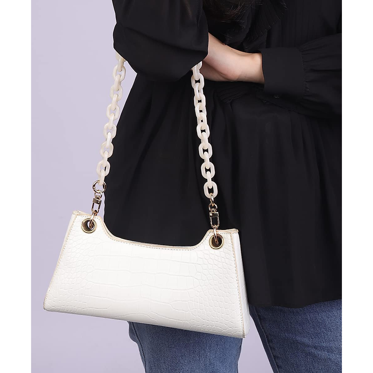 Chargances Resin Handbag Chain Strap 60cm Length Purse Chain Cross-Body Bag Chain Strap with Mental Clasp for Women Girls