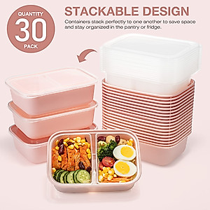 Glotoch Pink Meal Prep Containers Reusable,38OZ 1or2 Compartment To Go Containers, Double Use as Divided Plastic Food Prep Containers with Lids for Lunch, Microwave&Freezer Safe, BPA-Free,30 Packs
