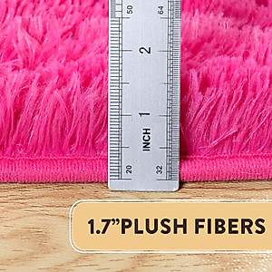 Hot Pink Shaggy Rugs Fluffy Carpets, Indoor Modern Plush Area Rugs for Living Room, Upgrade Anti-Skid Area Rug, Rectangular 4x6 Feet Fuzzy Rug for Nursery Home Decor