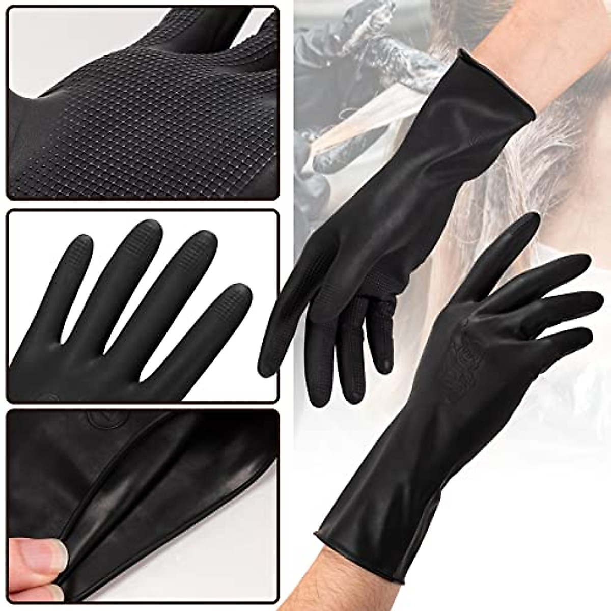 Noverlife 5 Pairs Hair Dye Gloves, Black Reusable Salon Hair Coloring Latex Gloves, Thick Rubber Gloves for Cleaning Cooking Dishwashing