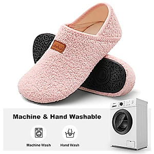 XIHALOOK House Slippers for Women Indoor Home Shoes Warm Barefoot Slippers Anti-slip Pink, 9.5-10 Women/8-8.5 Men
