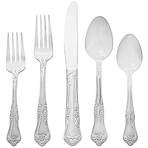 Oneida Azalea 20 Piece Everyday Flatware, Service for 4, 18/0 Stainless Steel, Silverware Set, Dishwasher Safe, Silver