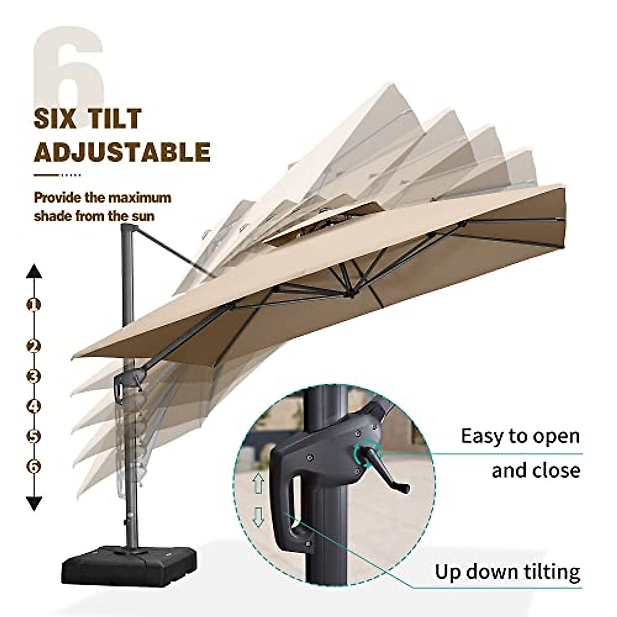 PURPLE LEAF 11FT Cantilever Outdoor Umbrellas Large Patio Umbrella Hanging Double Top Square Offset Umbrella with 360°Rotation Tilting Umbrella Outdoor Patio, Taupe