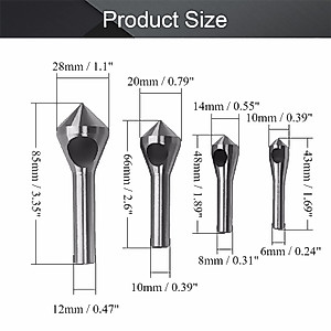 Chaot Countersink Chamfer Deburring Drill Bit Set 2-5mm 5-10mm 10-15mm 15-20mm Round Shank Woodworking Tool 4241 HSS 4pcs (T2)