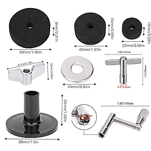 23 Pieces Cymbal Replacement Accessories Cymbal Felts Hi-Hat Clutch Felt Hi Hat Cup Felt Cymbal Sleeves with Base Wing Nuts Cymbal Washer and Drum Keys for Drum Set (23pcs)