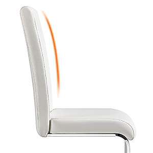 Yaheetech Dining Chairs High Back Leather Side Chairs Dining Living Room Chairs Upholstered Armless Chair with Metal Legs Home Kitchen Furniture Modern Set of 2, White