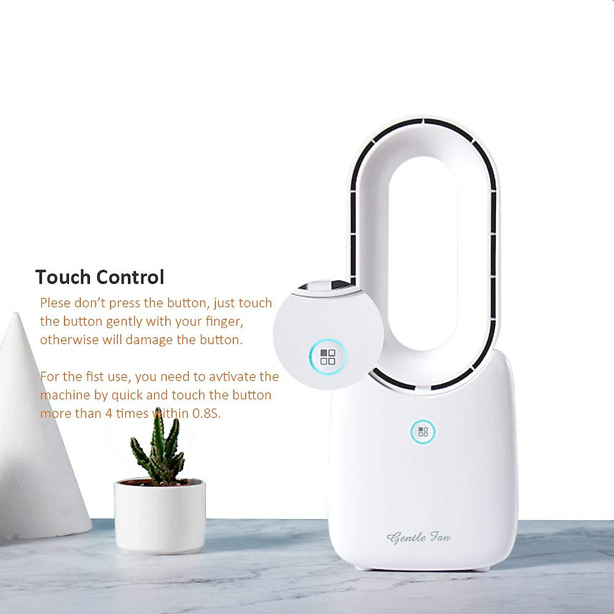 let'me Desk Fan, Small Bladeless Fan Quiet Table Fan, 11.8in Battery Operated Personal Desktop Fan with 5-Colors Lights, Touch Control, Rechargeable Breeze Fan for Bedroom, Office, Home