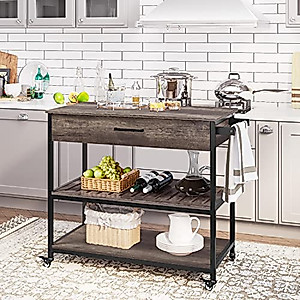 Yaheetech Kitchen Cart with Storage, Rolling Kitchen Island with Drawer and Towel Rack, Utility Shelf Microwave Stand Cart with Lockable Wheels for Dining Room, 40 x 20 x 36 inches, Taupe Wood