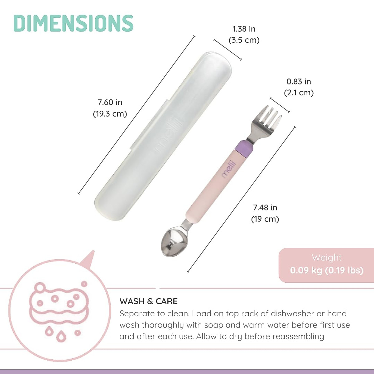 melii Spork On The Go - Travel Utensils for Babies and Toddlers - Detachable Fork and Spoon with Carrying Case - Pink & Purple