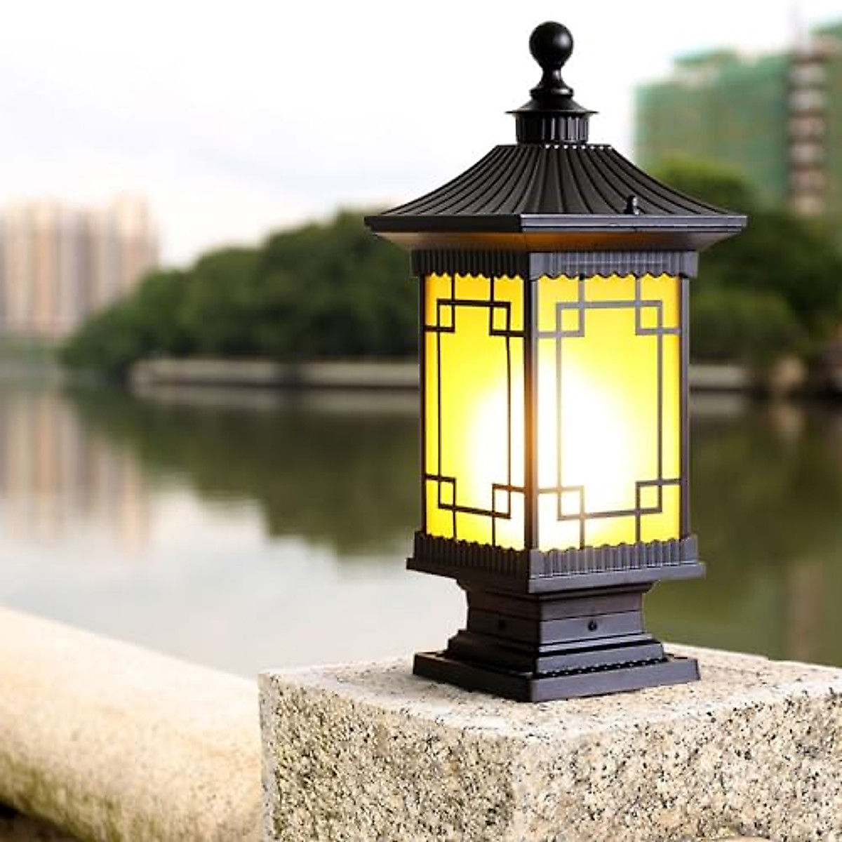 MODEBHD Central European Water-Proof Rust-Proof IP65 Pillar Light, Die-cast Aluminum Outdoor LED Post Light, Villa Courtyard Park Lawn E27 Post Lantern, Square Wall Post Lamps Traditional Landscape L