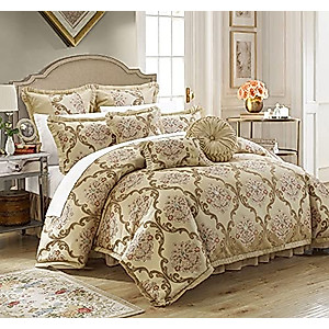 Chic Home - CS4610-AN 9 Piece Aubrey Decorator Upholstery Comforter Set and Pillows Ensemble, King, Beige