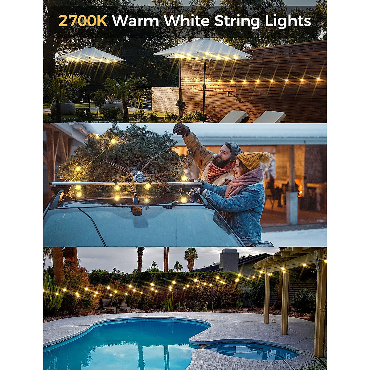 XMCOSY+ Outdoor String Lights 100Ft Dimmable Patio Lights, 50+3 G40 Globe Shatterproof Bulbs, Hanging Waterproof LED String Lights for Outside, Porch, Patio, Yard, Bistro, Café