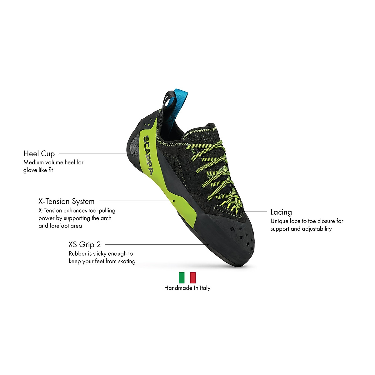 SCARPA Mago Lace Rock Climbing Shoes for Sport Climbing and Bouldering - Specialized Performance for Edging and Support - Bright Lime - 11