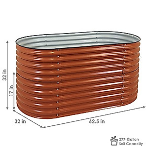 Sunnydaze Oval Raised Garden Bed - Galvalume Steel Vegetable or Flower Bed Kit - Stackable Backyard Planter Box with Rubber Edge Trim - 62.5" - Brown